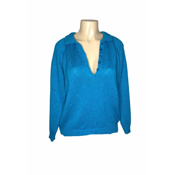 Ann Wi | Sweaters | Vintage Ann Wi Aqua Turquoise Blue Knit Sweater M ...